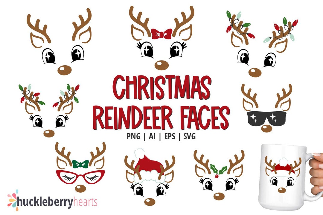 Christmas Reindeer Faces SVG, Reindeer Faces Clipart, Printable ...