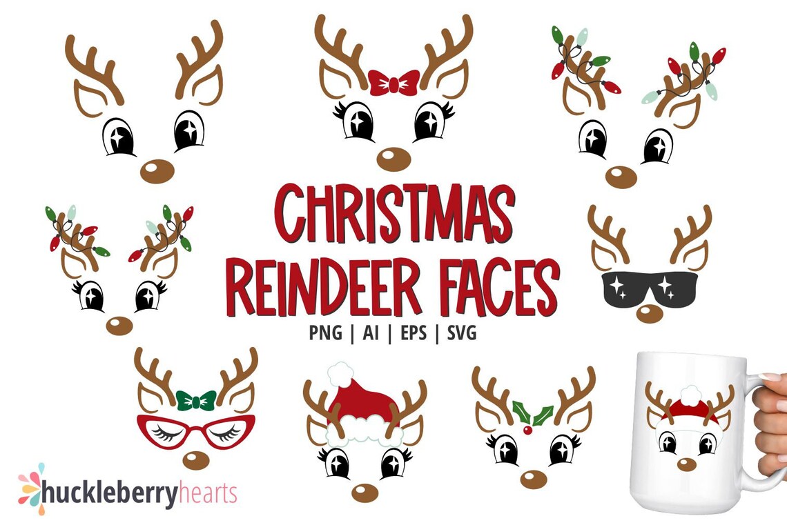Christmas Reindeer Faces SVG, Reindeer Faces Clipart, Printable ...