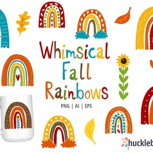 Fall Rainbow Clipart, Autumn SVG Bundle, Whimsical Thanksgiving ...