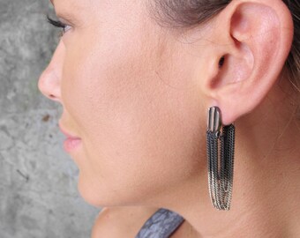 Boho Women's Gauge Earrings White Brass Black Drop | Etsy