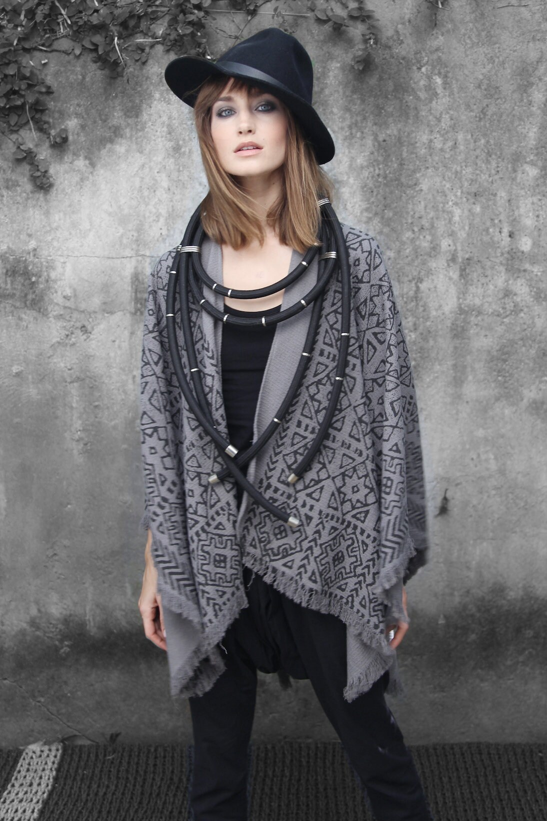 Grey Cotton Poncho, Women Ponchos, Bohemian Clothing, Boho Poncho ...