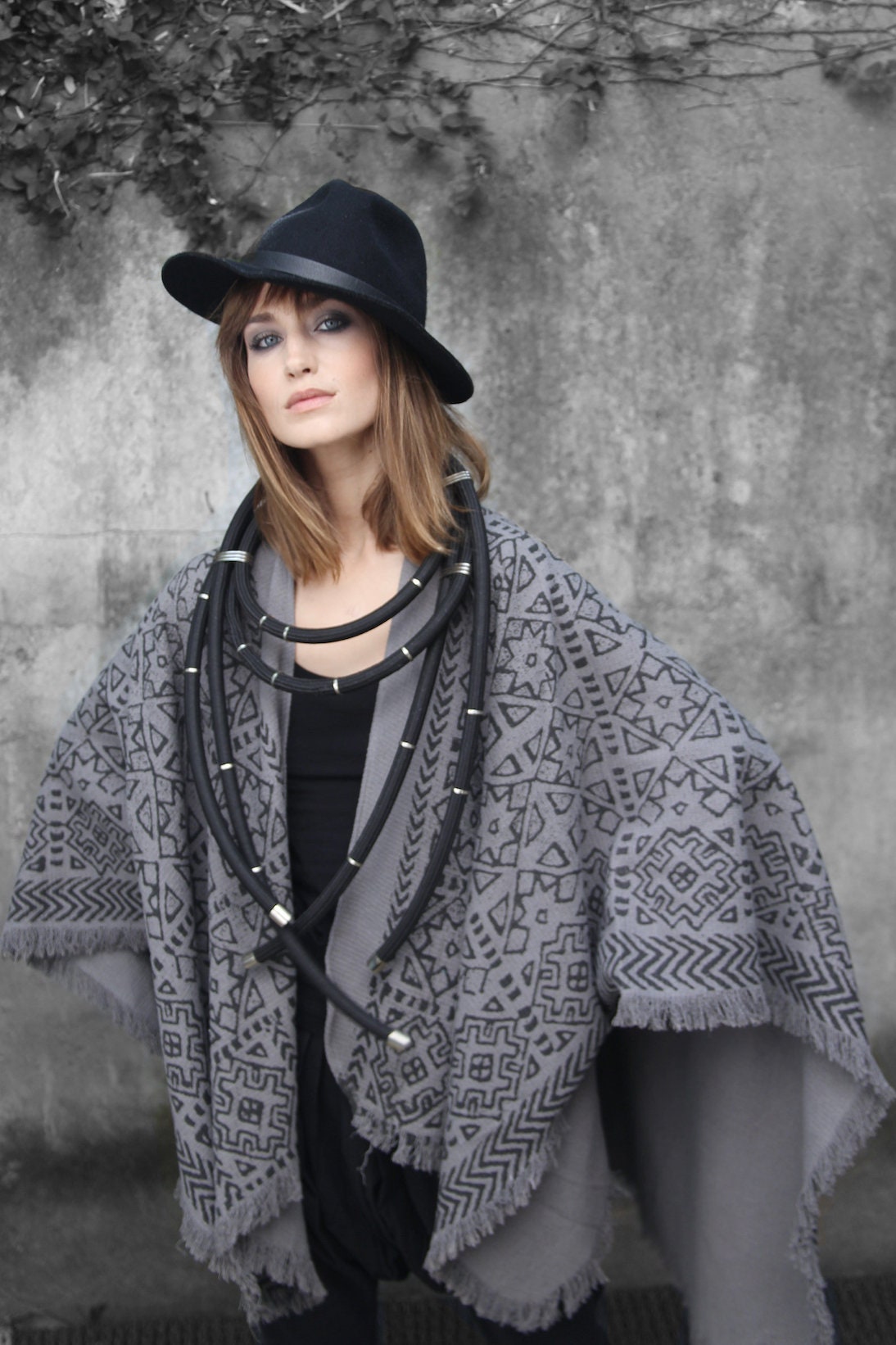 Grey Cotton Poncho, Women Ponchos, Bohemian Clothing, Boho Poncho ...