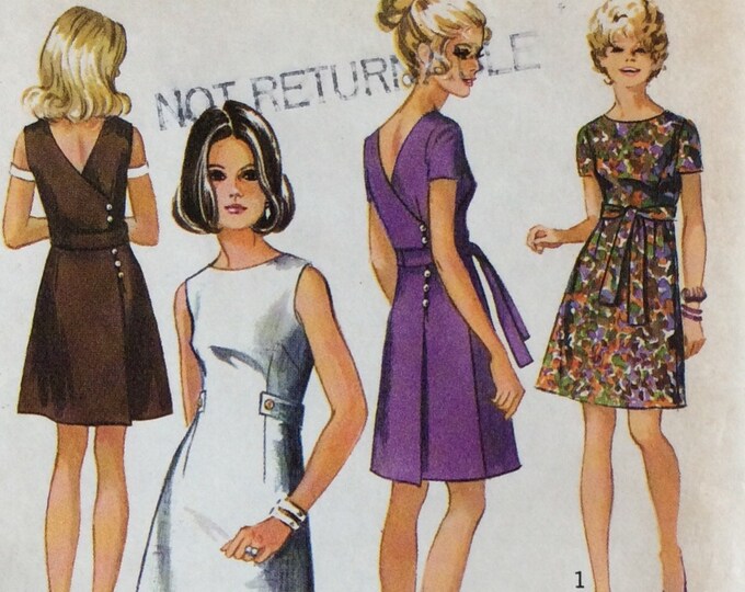 Simplicity Pattern 8827 Mod A-line Low V Back Wrap Dress W/button Trim ...