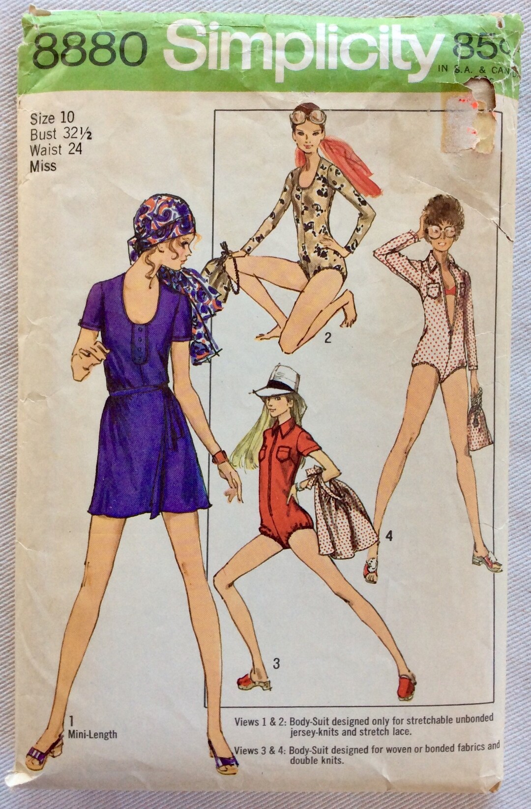 Simplicity Pattern 8880 70's Collared or Scoop Neck Bodysuit W/front or ...