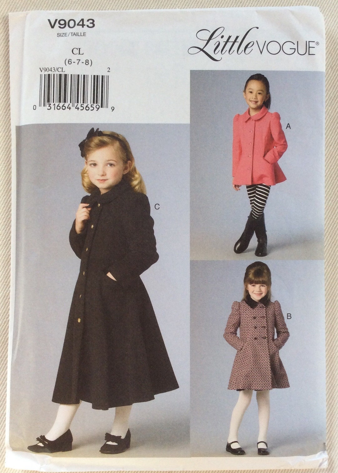 Little Vogue Pattern 9043 - Girls Fit & Flared Formal Coat or Jacket W ...