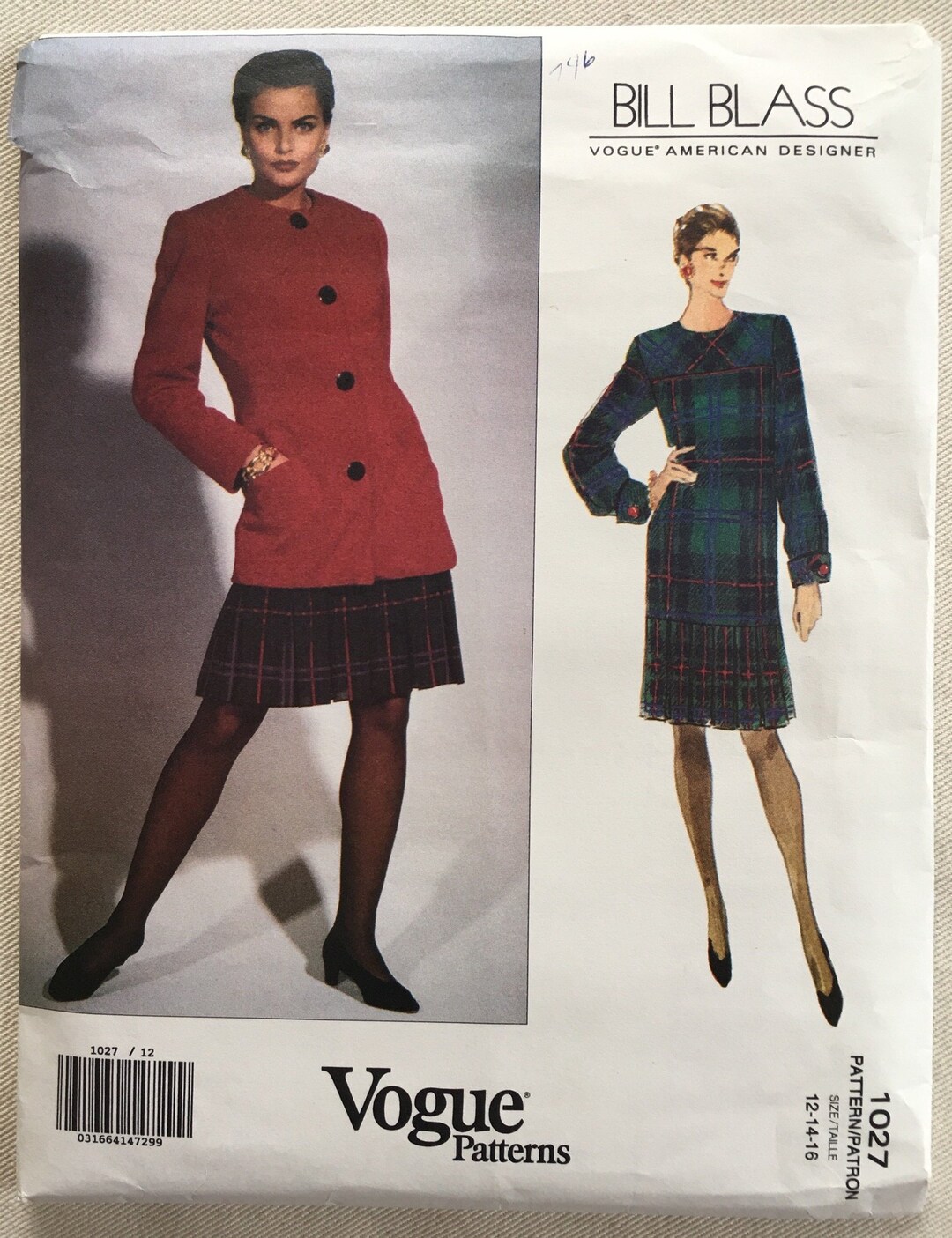 Vogue Pattern 1027 Bill Blass Lined Jacket W/button Close & Loose-fit ...