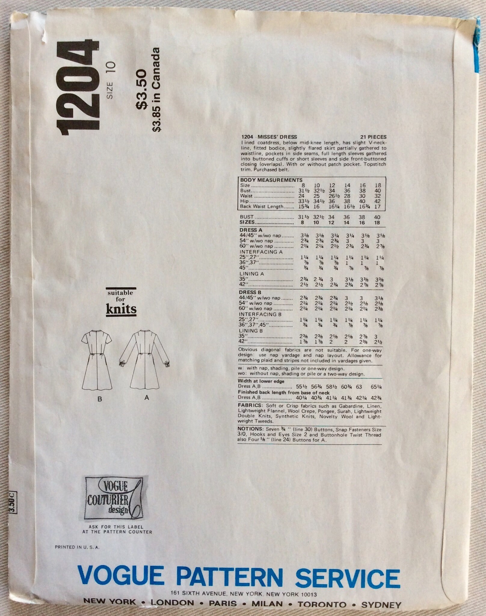 Vintage Valentino Vogue Couturier Pattern 1204 Mod Coat-dress ...