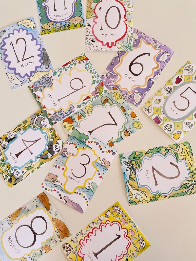 Animal Gender Neutral Painted Baby Milestone Marker Cards - Etsy