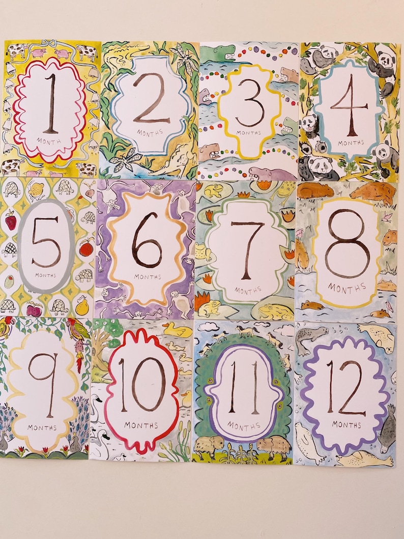 Animal Gender Neutral Painted Baby Milestone Marker Cards - Etsy