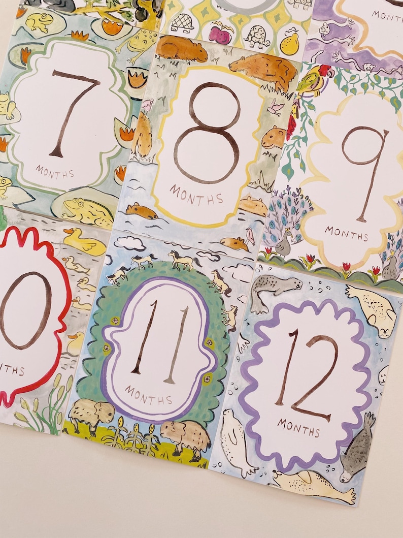 Animal Gender Neutral Painted Baby Milestone Marker Cards - Etsy