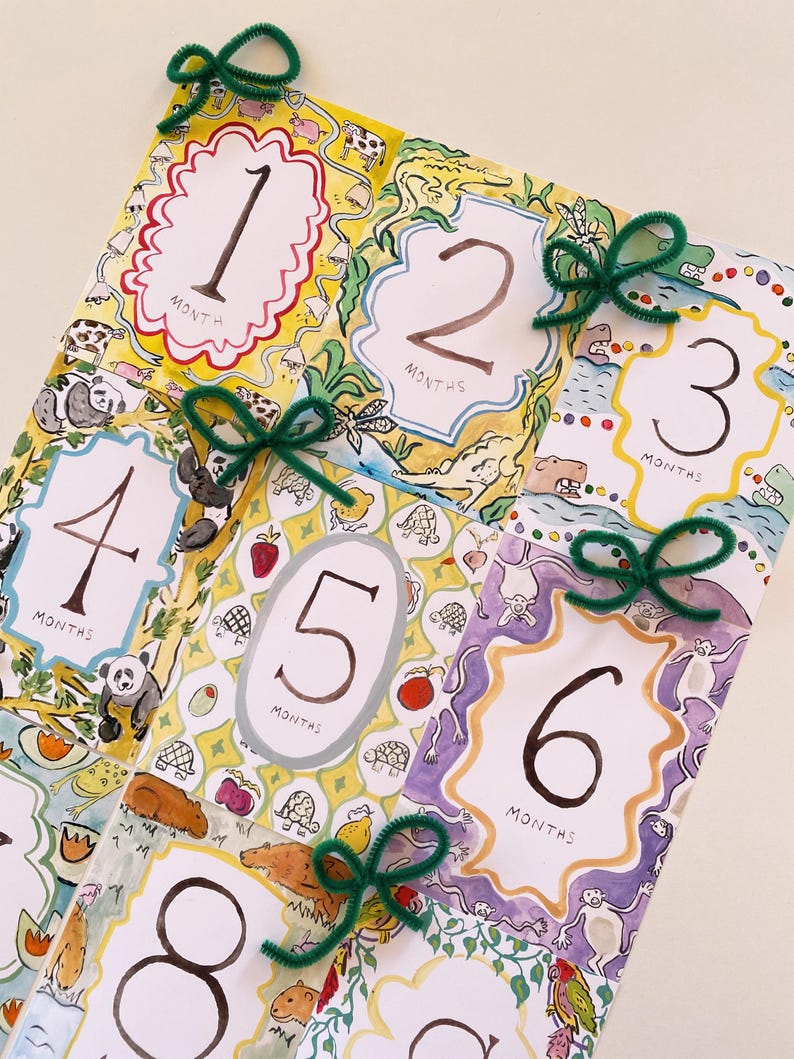 Animal Gender Neutral Painted Baby Milestone Marker Cards - Etsy