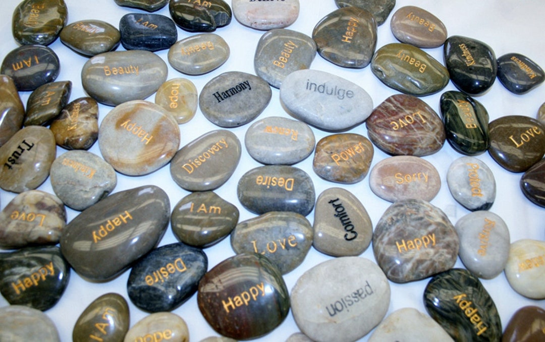 Lot of 100pcs Smooth Polished Engraved Inspirational Positive Message ...