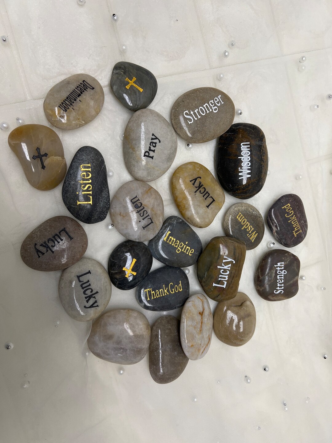 Lot of 20pcs Smooth Polished Engraved Inspirational Positive Message ...