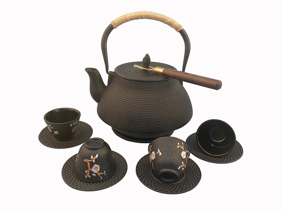 MCT015 2.2L Cast Iron Teapot Set With 4 Cups,good Heavy Quality Floral ...