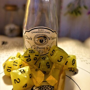 Dark Vision Dnd Potion bottle dice set Yellow and Black | Etsy