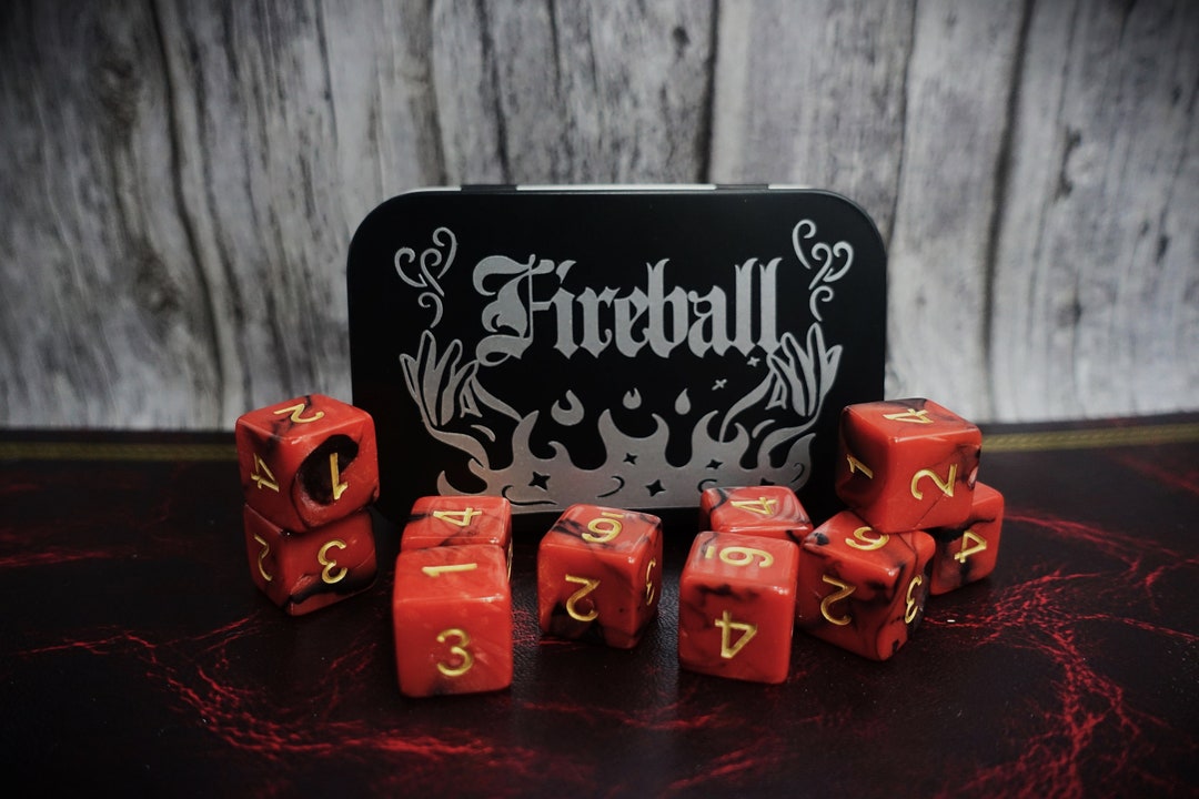 Fireball Dice Set: Red & Black D6 Dice With Tin - TTRPG Dnd Pathfinder ...