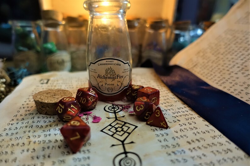 Alchemist Fire Dnd Potion bottle dice set Red and gold | Etsy
