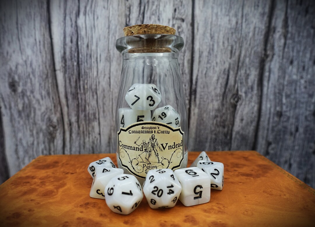 Command Undead Potion Dice Set: Opal White & Black Polyhedral Dice ...