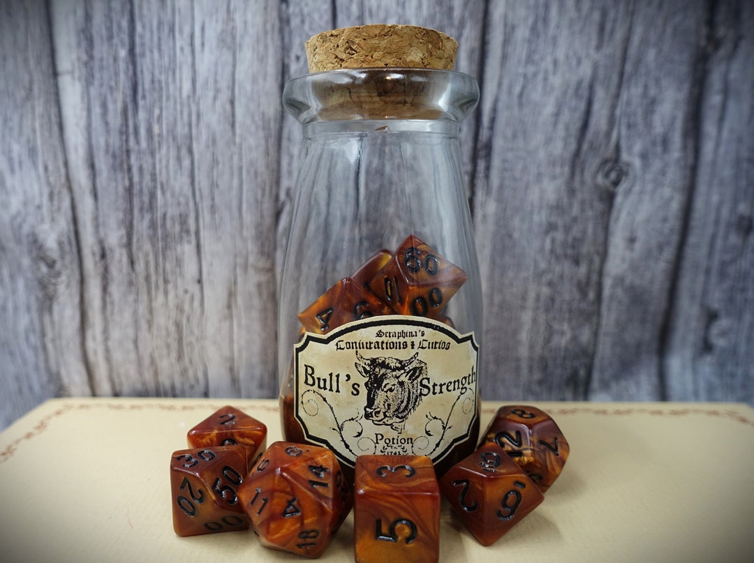 Bull's Strength | Dnd Potion Bottle Dice Set | Copper Brown Polyhedral ...