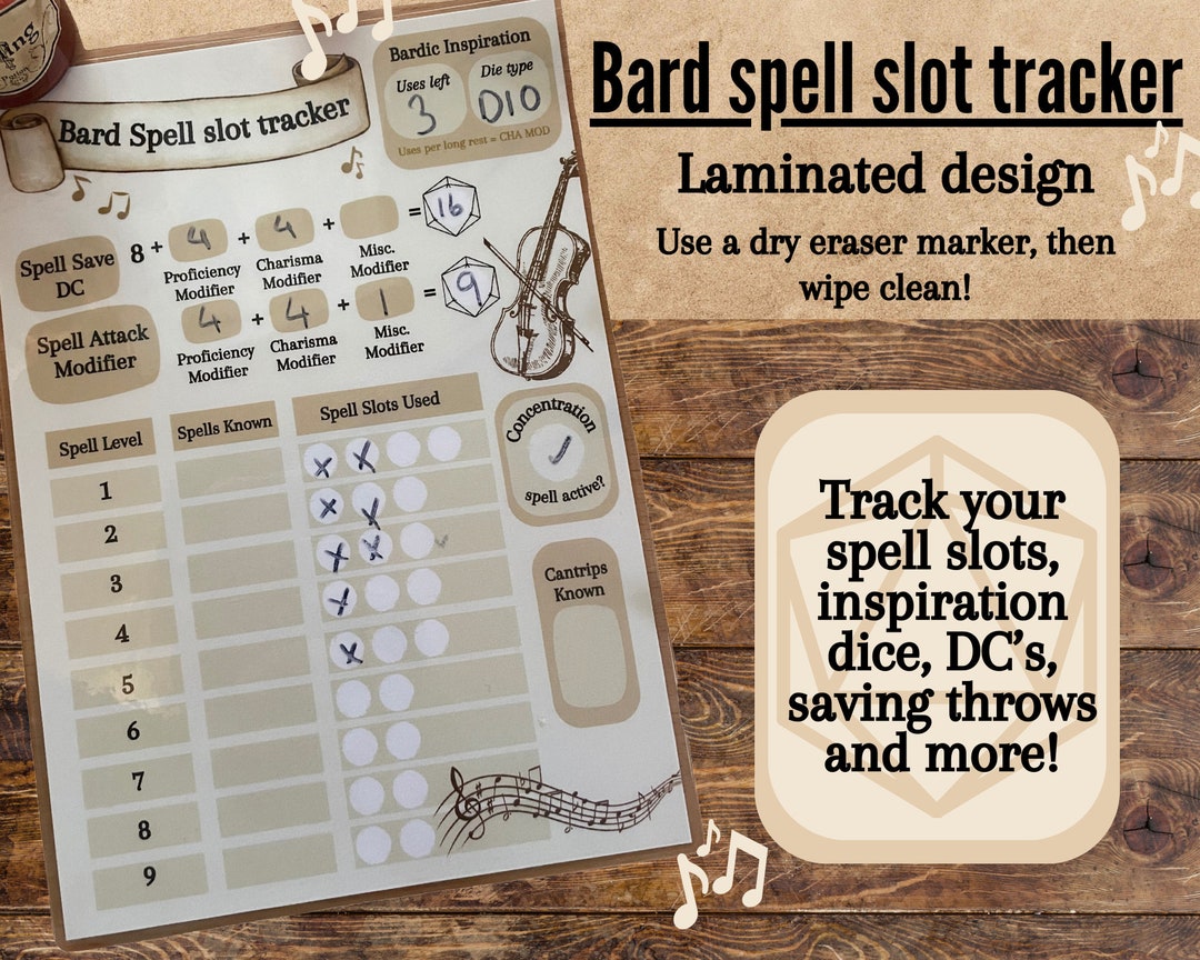 Bard Spell Slot Tracker I Dnd 5e Tracker I Spell and Ability Tracker I ...