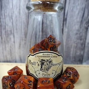 Bull's Strength | Dnd Potion Bottle Dice Set | Copper Brown Polyhedral ...