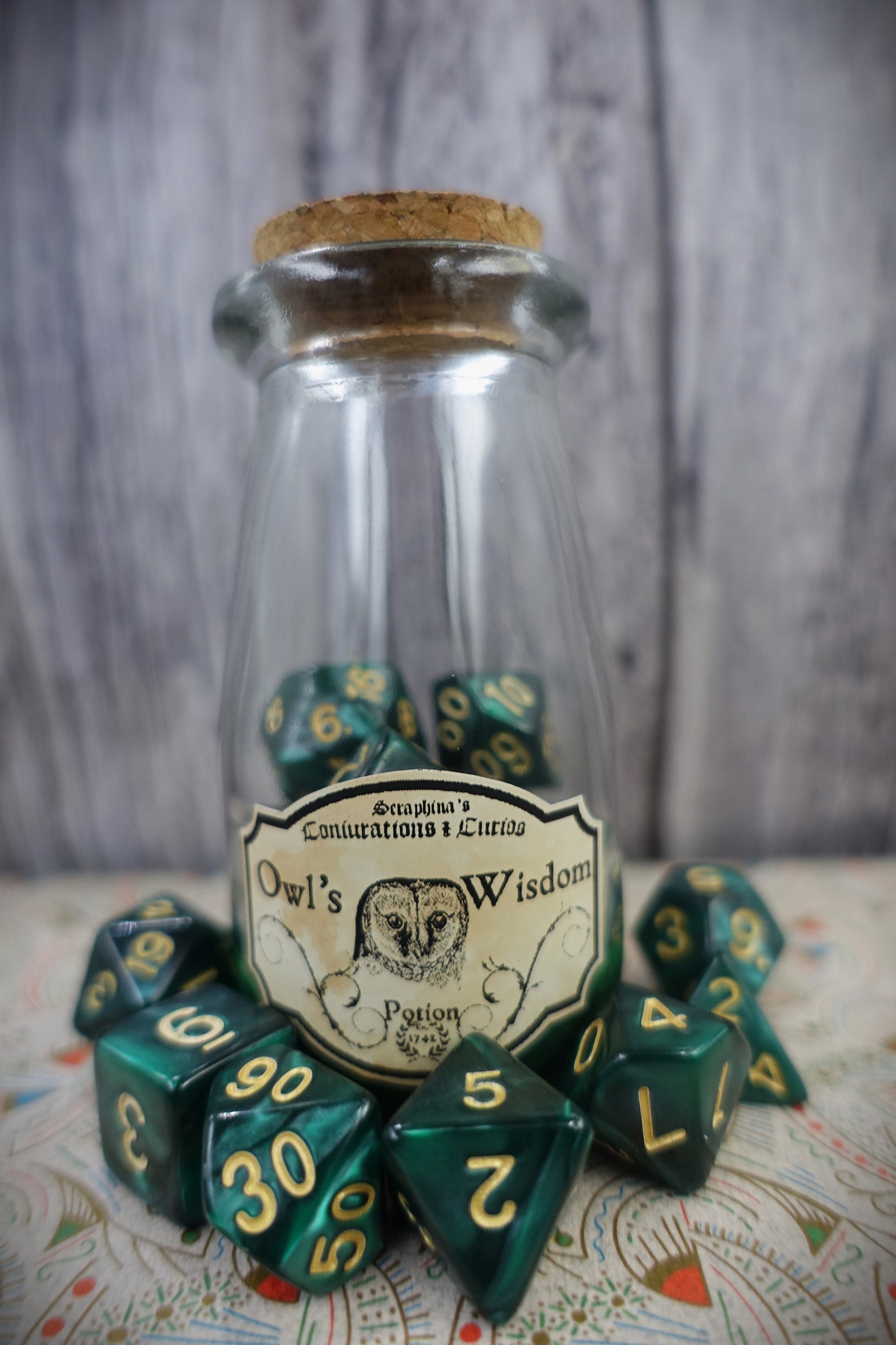 Owl's Wisdom Dnd Potion Bottle Dice Set Green Swirl - Etsy Canada