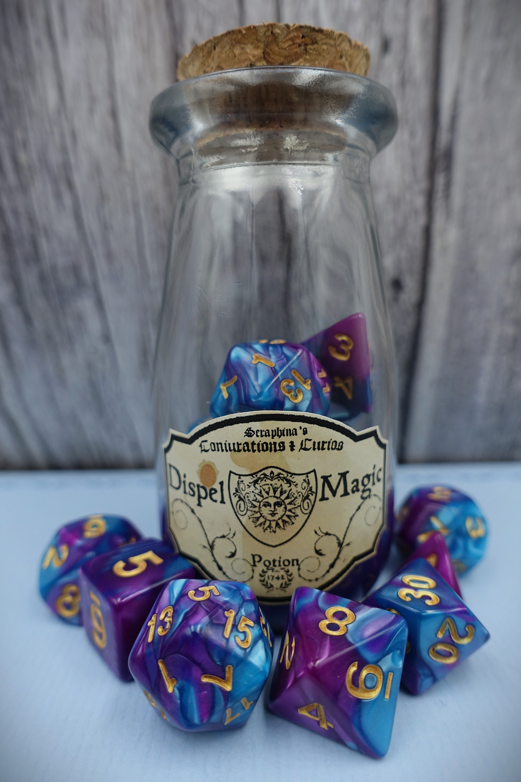 Dispel Magic | Dnd Potion Bottle Dice Set | Purple & Blue Polyhedral ...
