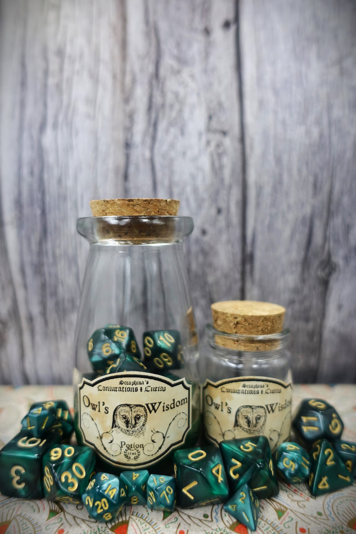 Owl's Wisdom Dnd Potion Bottle Dice Set Green Swirl - Etsy UK
