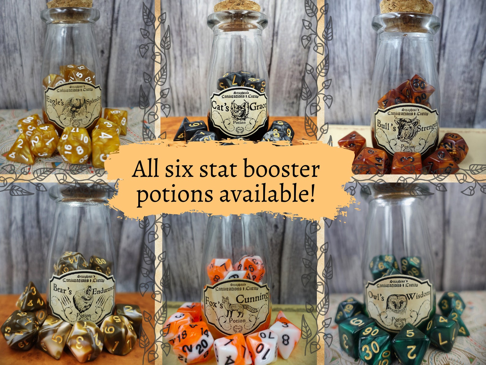 Owl's Wisdom Dnd Potion Bottle Dice Set Green Swirl - Etsy Canada