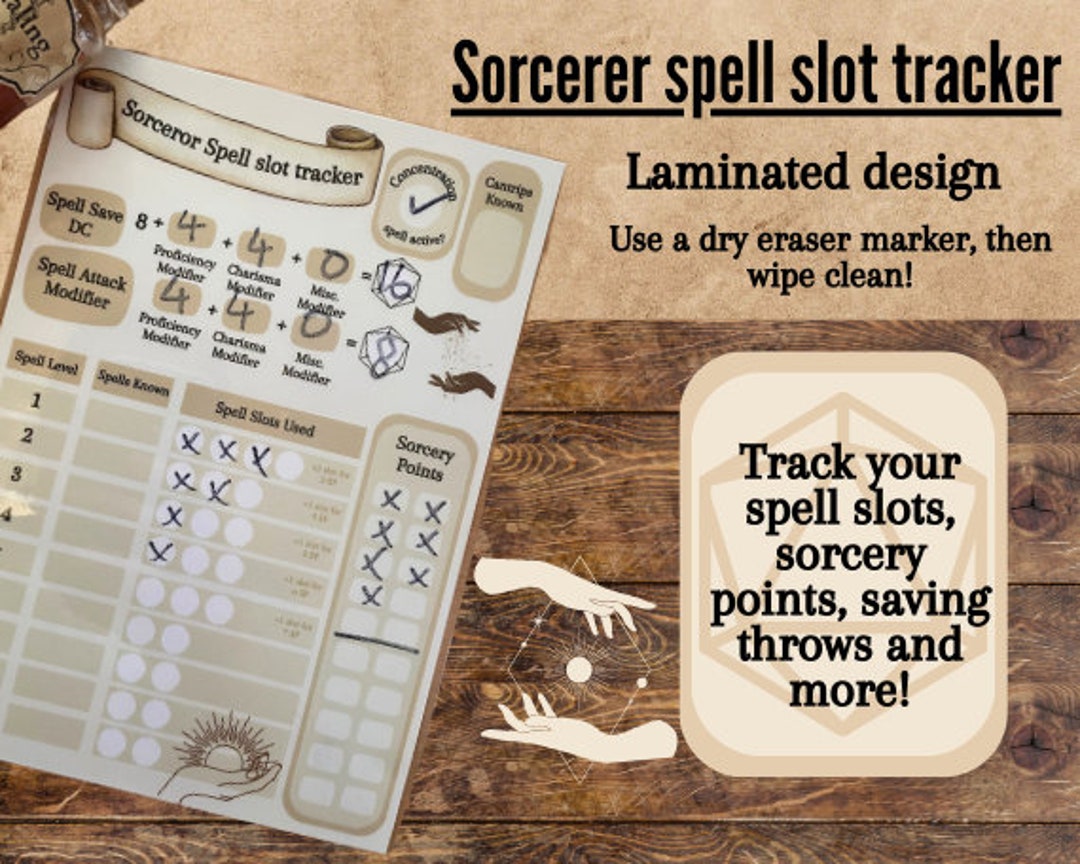 Sorcerer Spell Slot Tracker I Dnd 5e Tracker I Spell and Ability ...