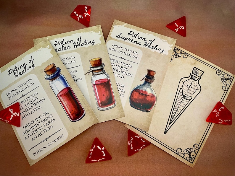 Dnd Health Potion Cards I Dnd Handout Items I Health Potion Tokens I ...