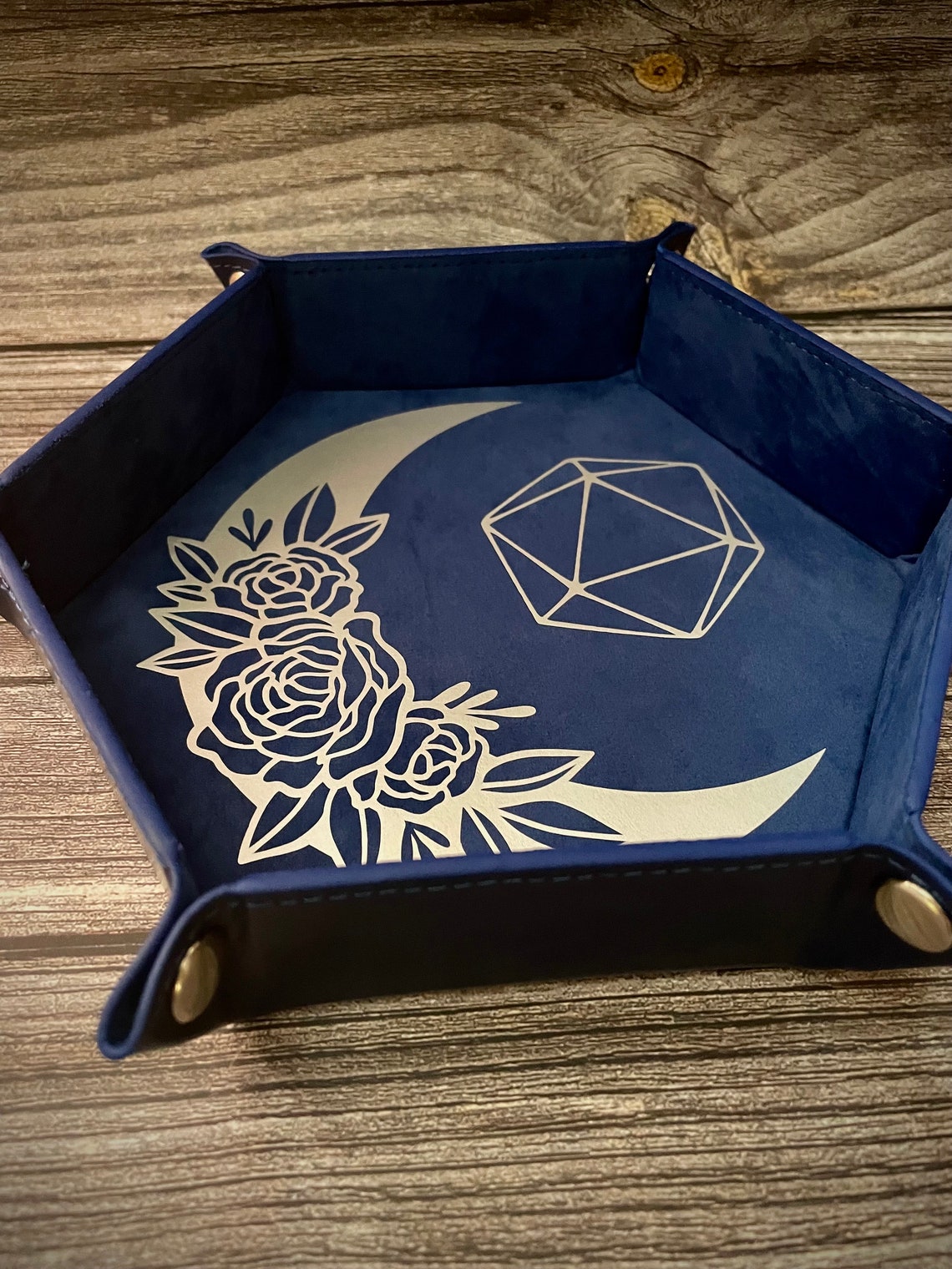Moon D20 | Blue and Silver Dnd Dice Tray | Hexagon Dice Tray ...