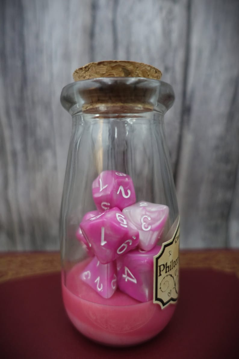 Philter of Love Potion Dnd Potion Bottle Dice Set Pink and - Etsy