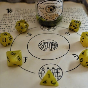 Dark Vision Dnd Potion bottle dice set Yellow and Black | Etsy