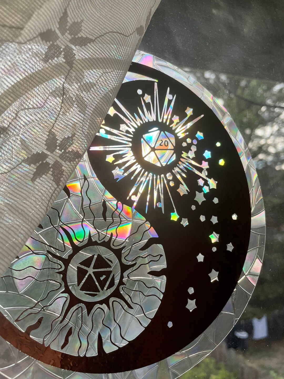 D20 Yin Yang Suncatcher | Dnd Suncatcher | Nerdy Window Cling | Rainbow ...