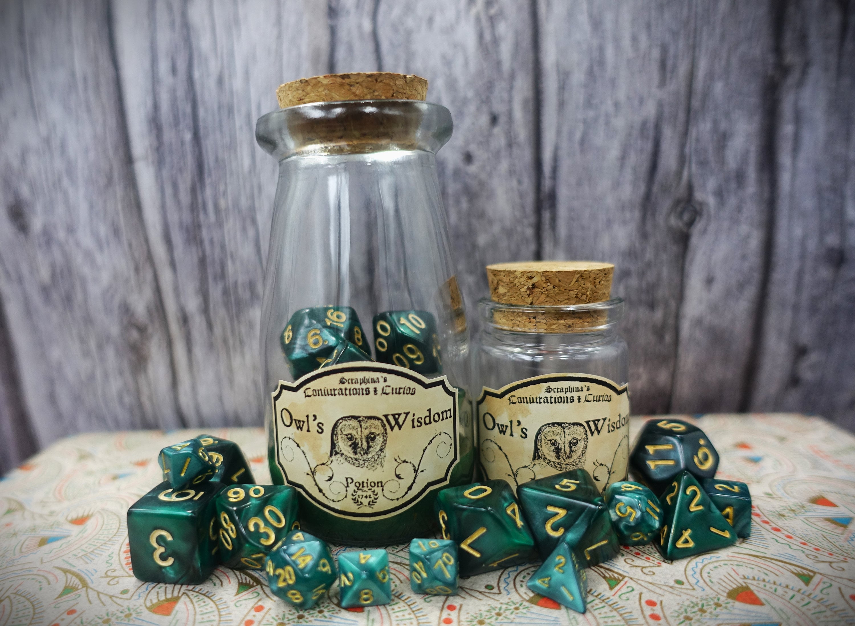 Owl's Wisdom Dnd Potion Bottle Dice Set Green Swirl - Etsy Canada