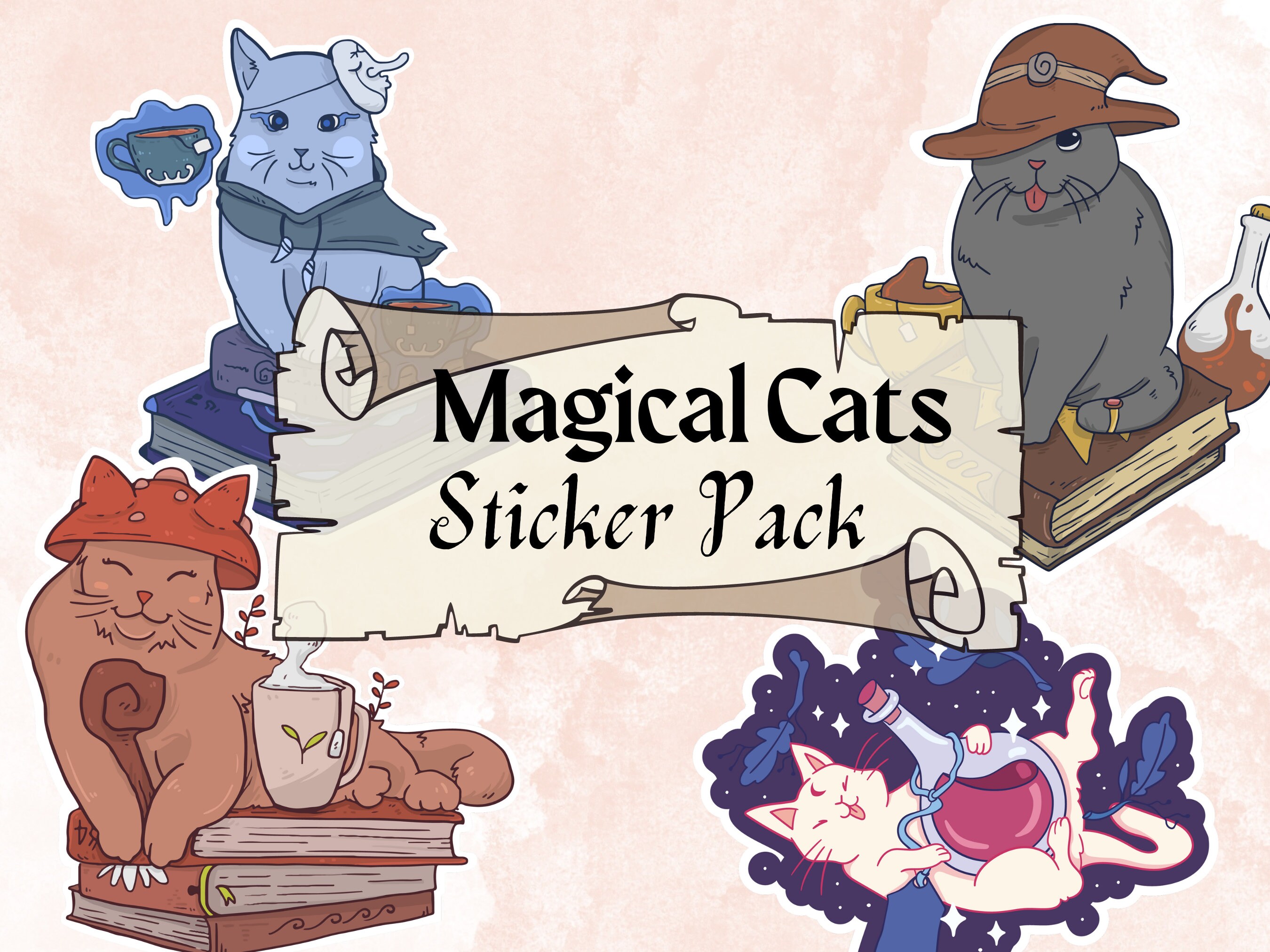 Magical Cat Sticker Pack I Dnd Sticker Set Familiar Wizard - Etsy UK