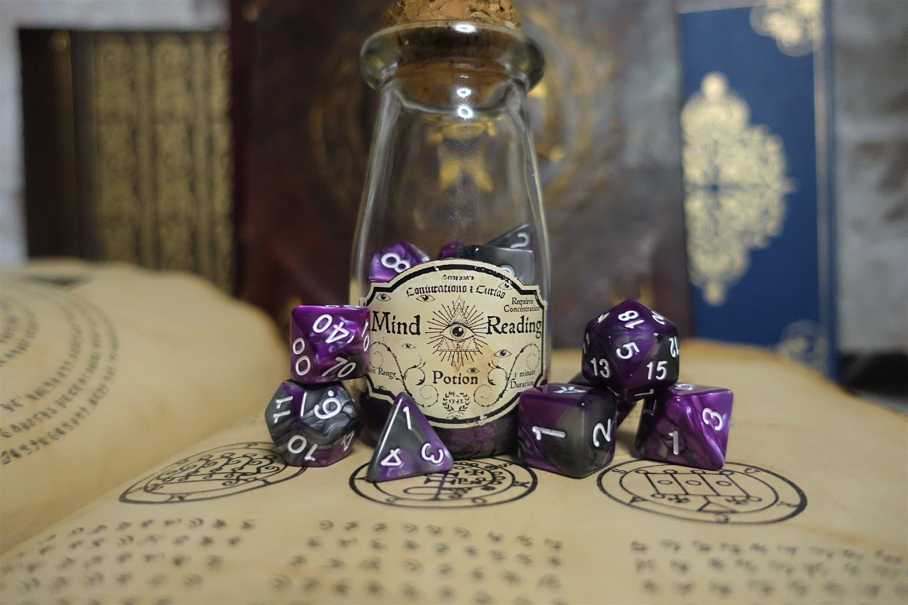 Mind Reading Dnd Potion bottle dice set Purple and grey | Etsy