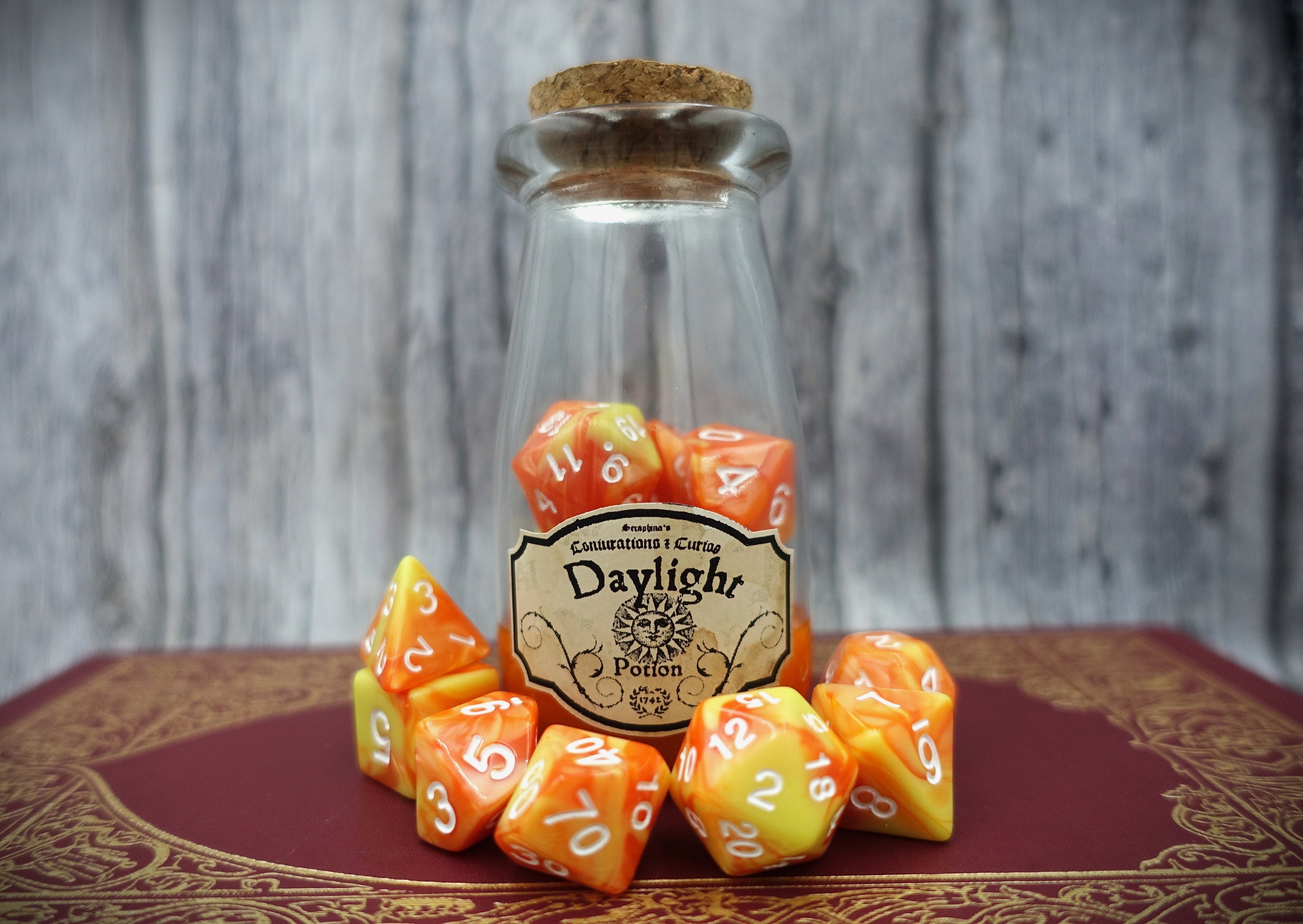 Daylight Dnd Potion Bottle Dice Set Orange and White Swirl - Etsy UK