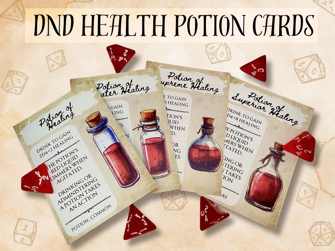 Dnd Health Potion Cards I Dnd Handout Items I Health Potion Tokens I ...