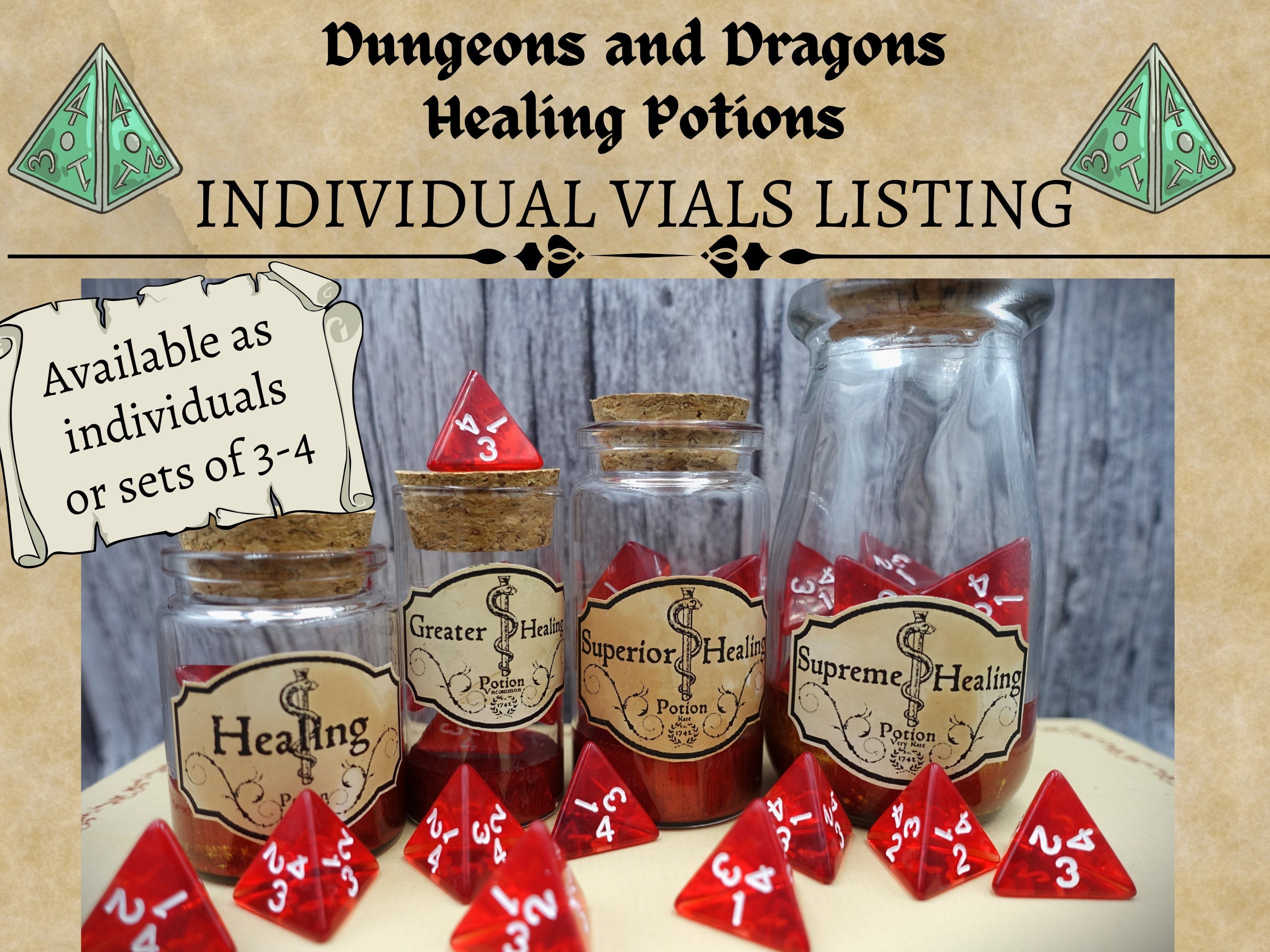 Single Dnd Health Potion Bottles I D4 Dice I Full Healing Potion Sets ...