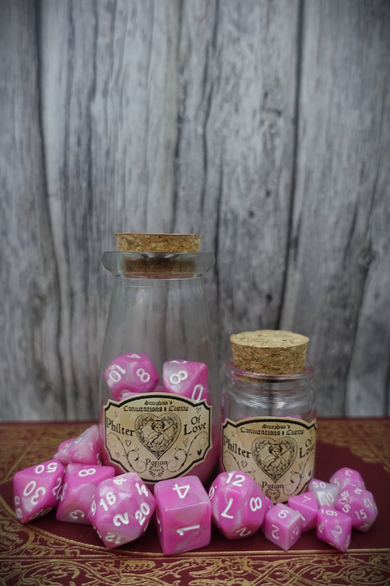 Philter of Love Potion Dnd Potion Bottle Dice Set Pink and - Etsy
