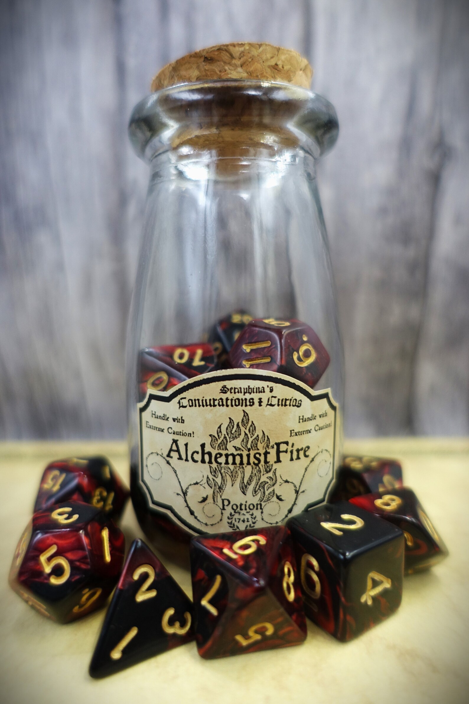 Alchemist Fire Dnd Potion Bottle Dice Set Red and Black - Etsy UK