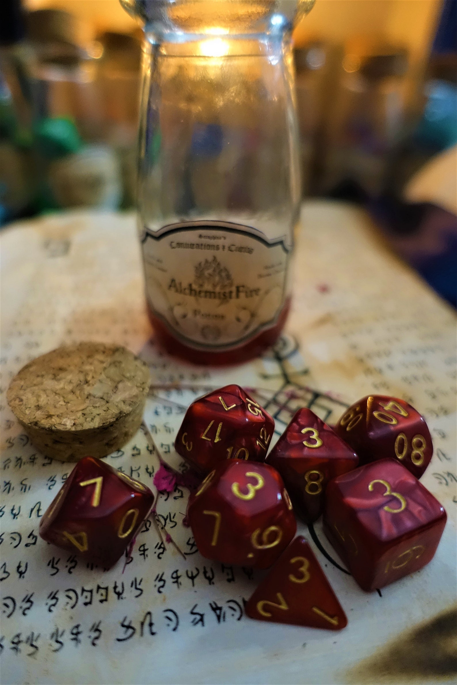 Alchemist Fire Dnd Potion bottle dice set Red and gold | Etsy