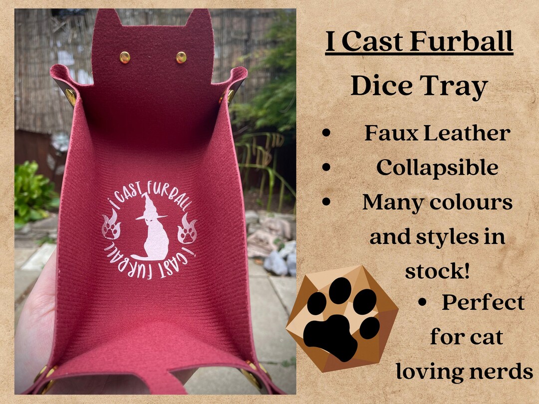 Cat Shaped Dice Tray I I Cast Fur Ball I Burgundy Dice Tray I Cat Pun I ...