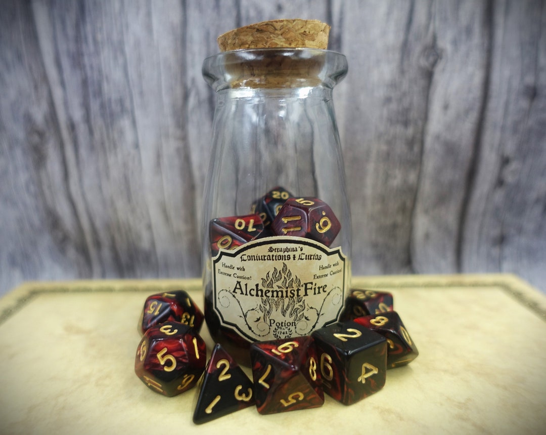 Alchemist Fire | Dnd Potion Bottle Dice Set | Red and Black Polyhedral ...