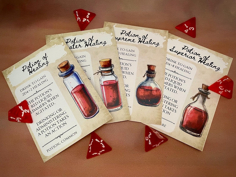 Dnd Health Potion Cards I Dnd Handout Items I Health Potion Tokens I ...