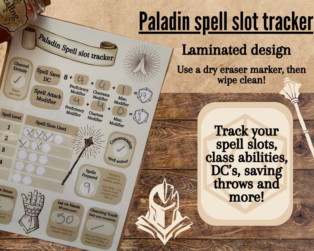 Paladin Spell Slot Tracker: Laminated DND 5e Ability Tracker - Etsy