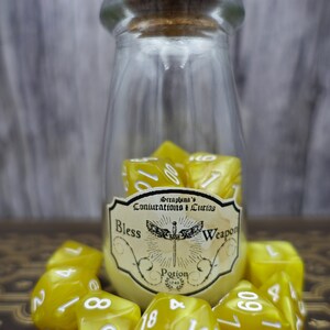 Bless Weapon | Dnd Potion Bottle Dice Set | Yellow and White Polyhedral ...