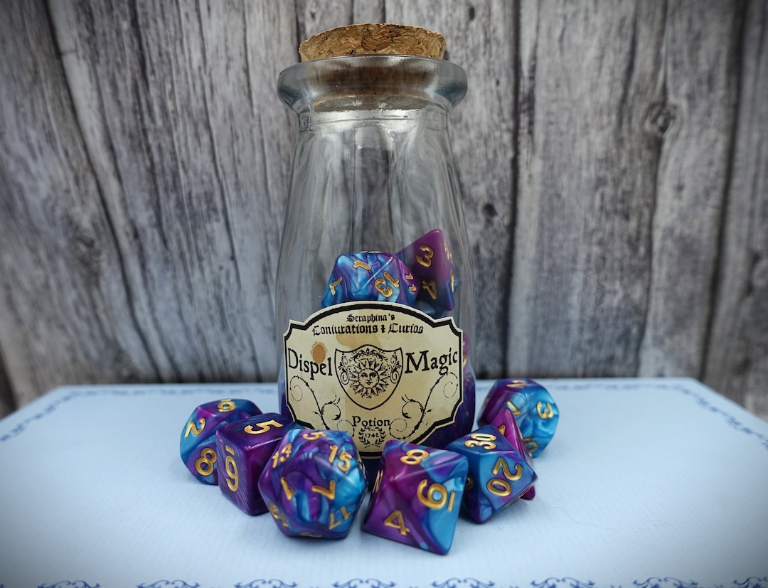 Dispel Magic | Dnd Potion Bottle Dice Set | Purple & Blue Polyhedral ...